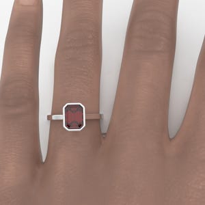 Bezel Set Emerald Cut Ruby Ring, Bezel Solitaire in Sterling Silver ...