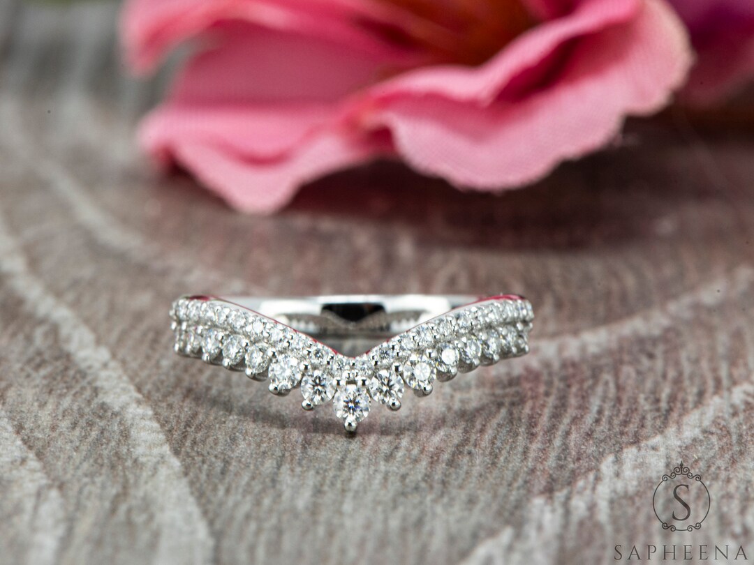 Two Row V Shape Tiara Eternity Wedding Band, Crown Style Moissanite ...