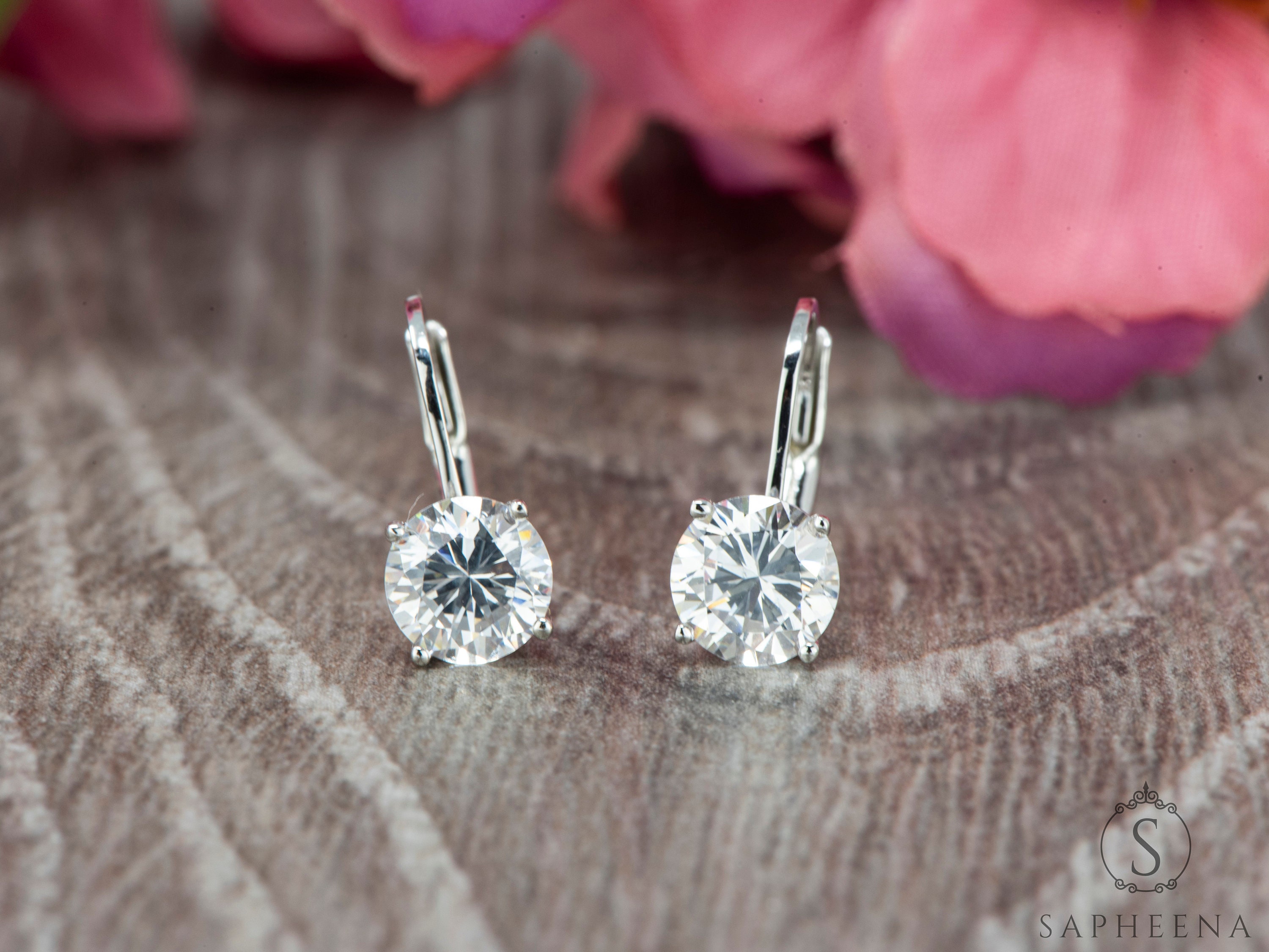 Round Cut Lever Back Earrings, Simulated Diamond Earrings, Drop Dangle ...