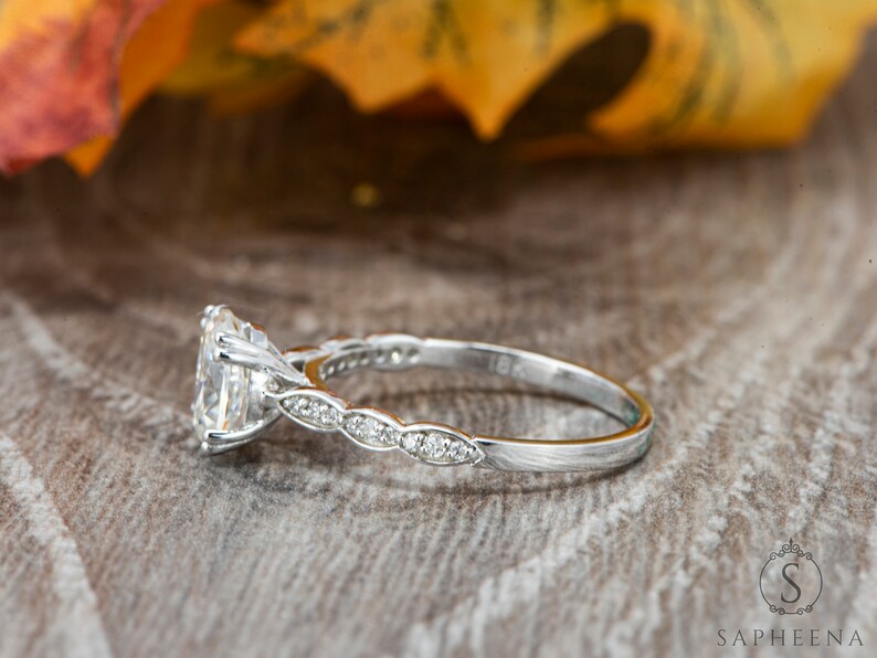 Vintage Oval Cut Solitaire Engagement Ring, Scalloped Half Eternity ...