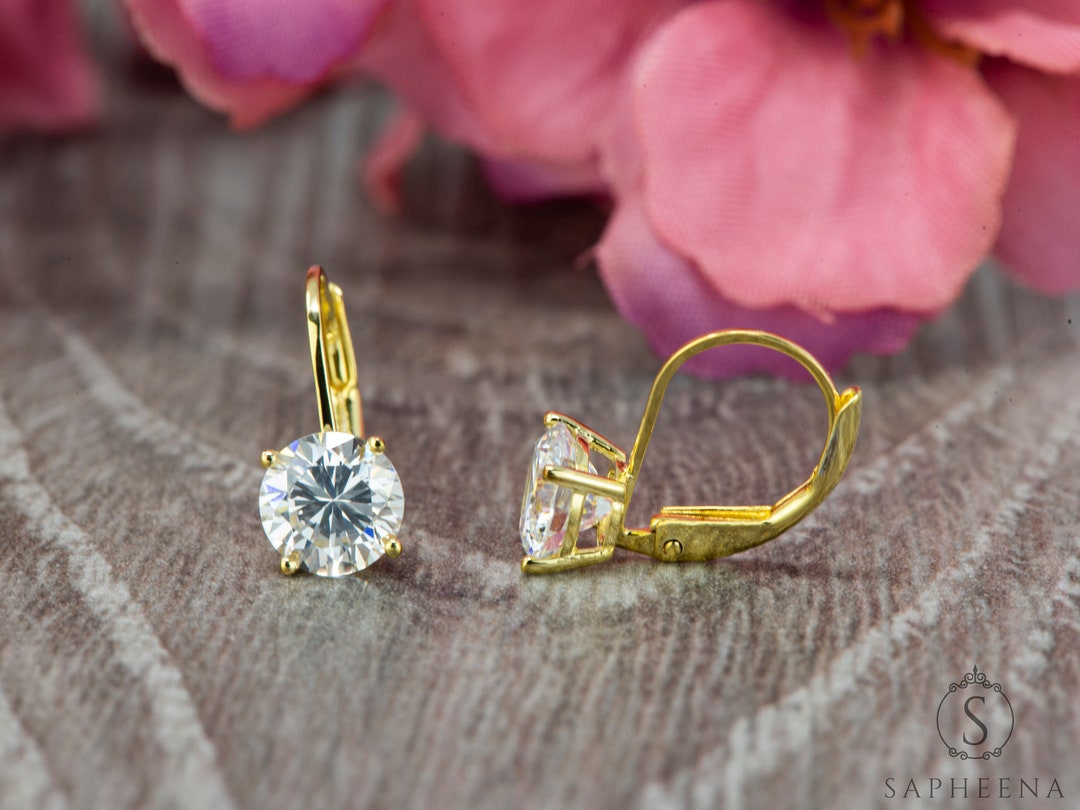 Round Cut Lever Back Earrings, Simulated Diamond Earrings, Drop Dangle ...