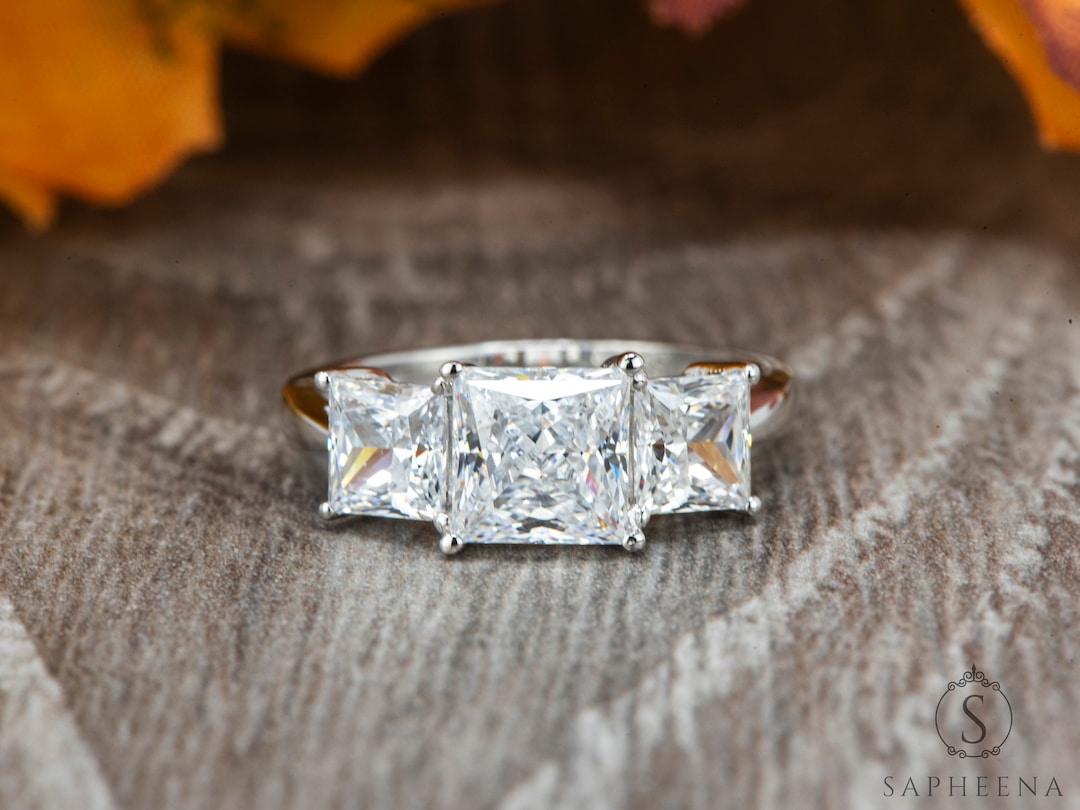 Three Stone Princess Cut Ring, Past Present Future Square Cut ...