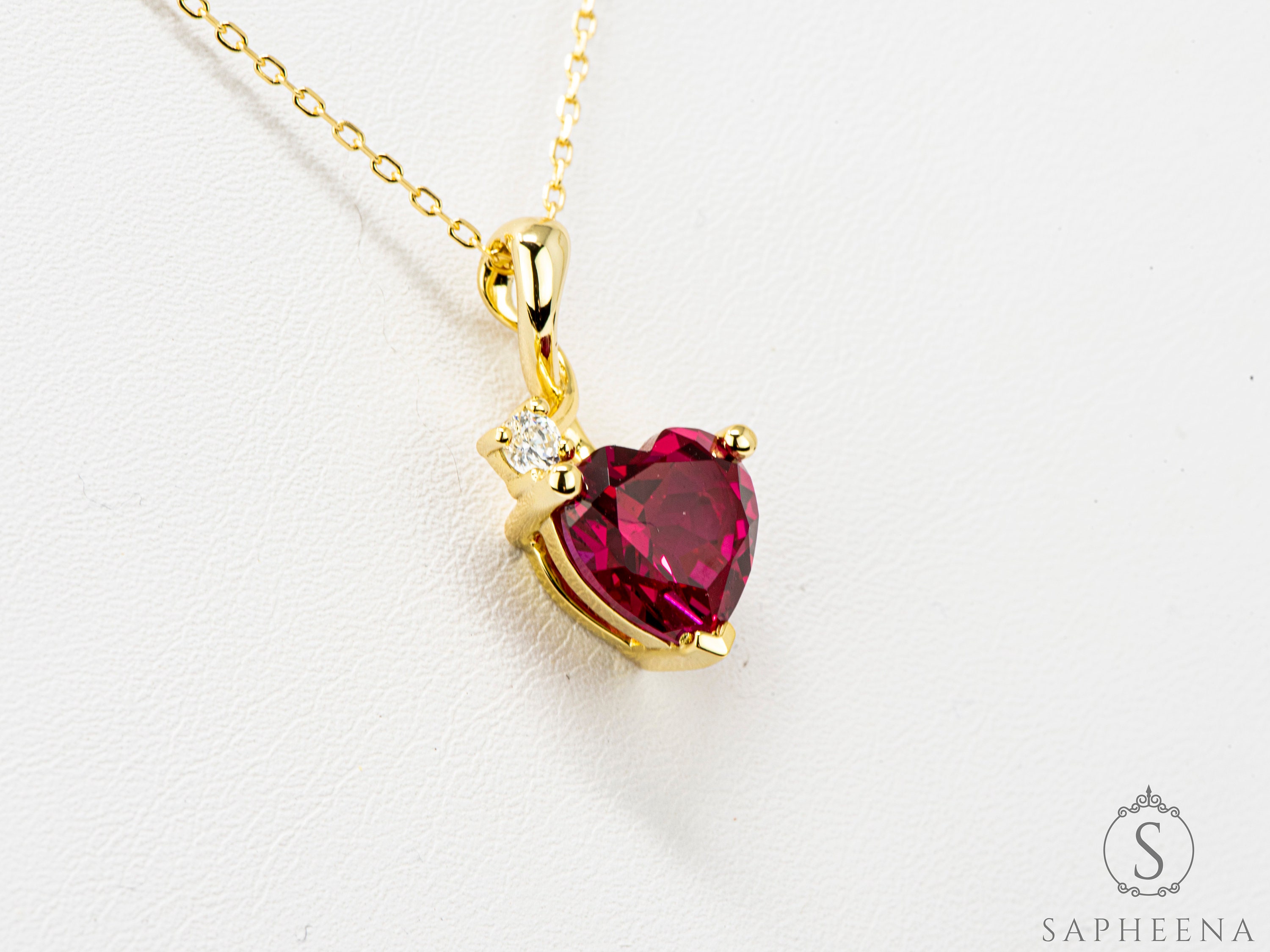 Heart Shaped Ruby Pendant, Genuine Lab Ruby Necklace, 16-18 Inch Cable ...