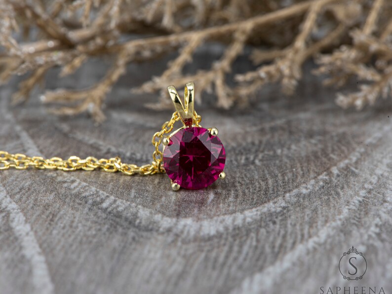 2.0 Ct Round Cut Red Ruby Pendant Ruby Necklace 16-18 Inch - Etsy