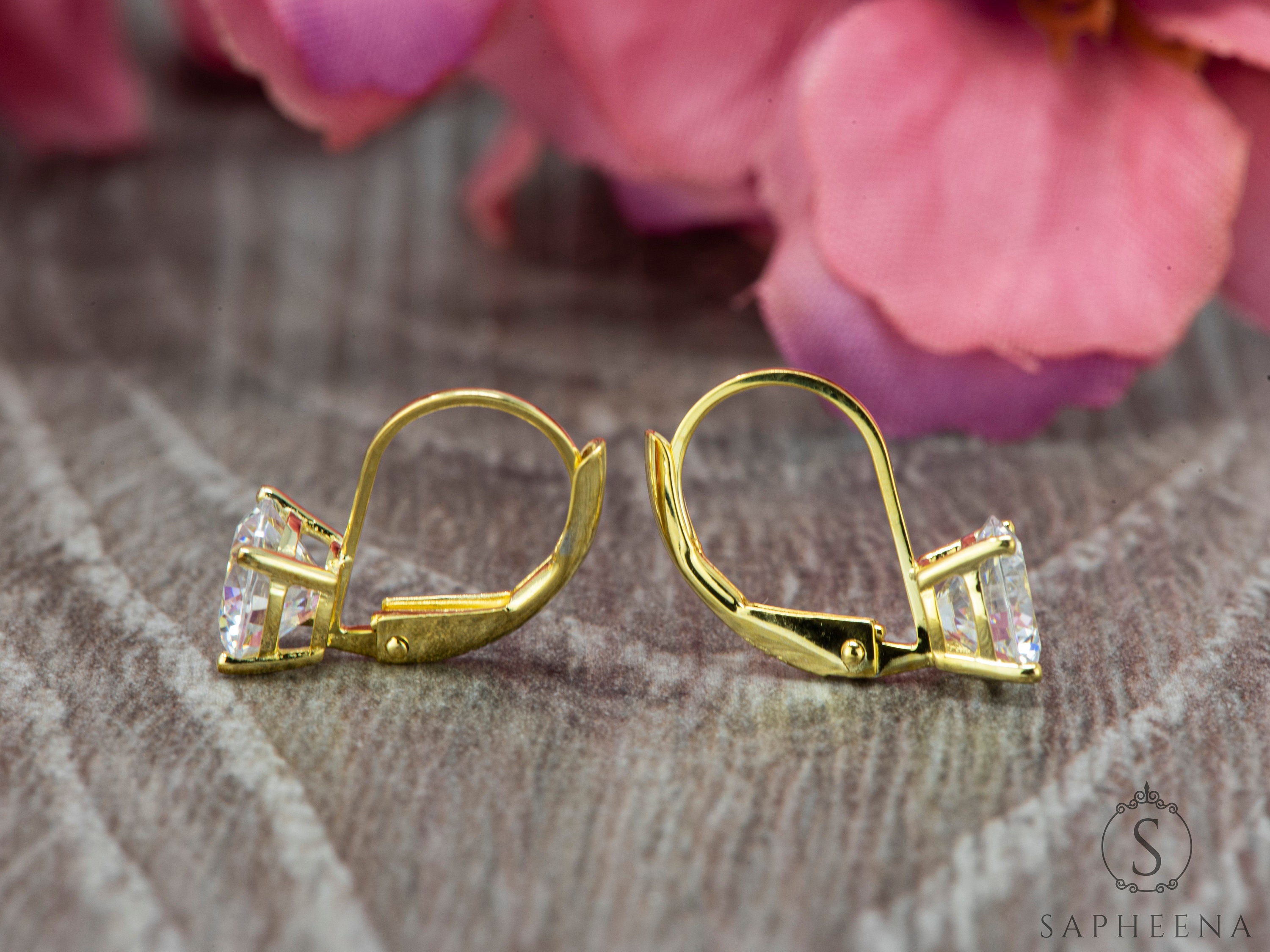 Round Cut Lever Back Earrings, Simulated Diamond Earrings, Drop Dangle ...
