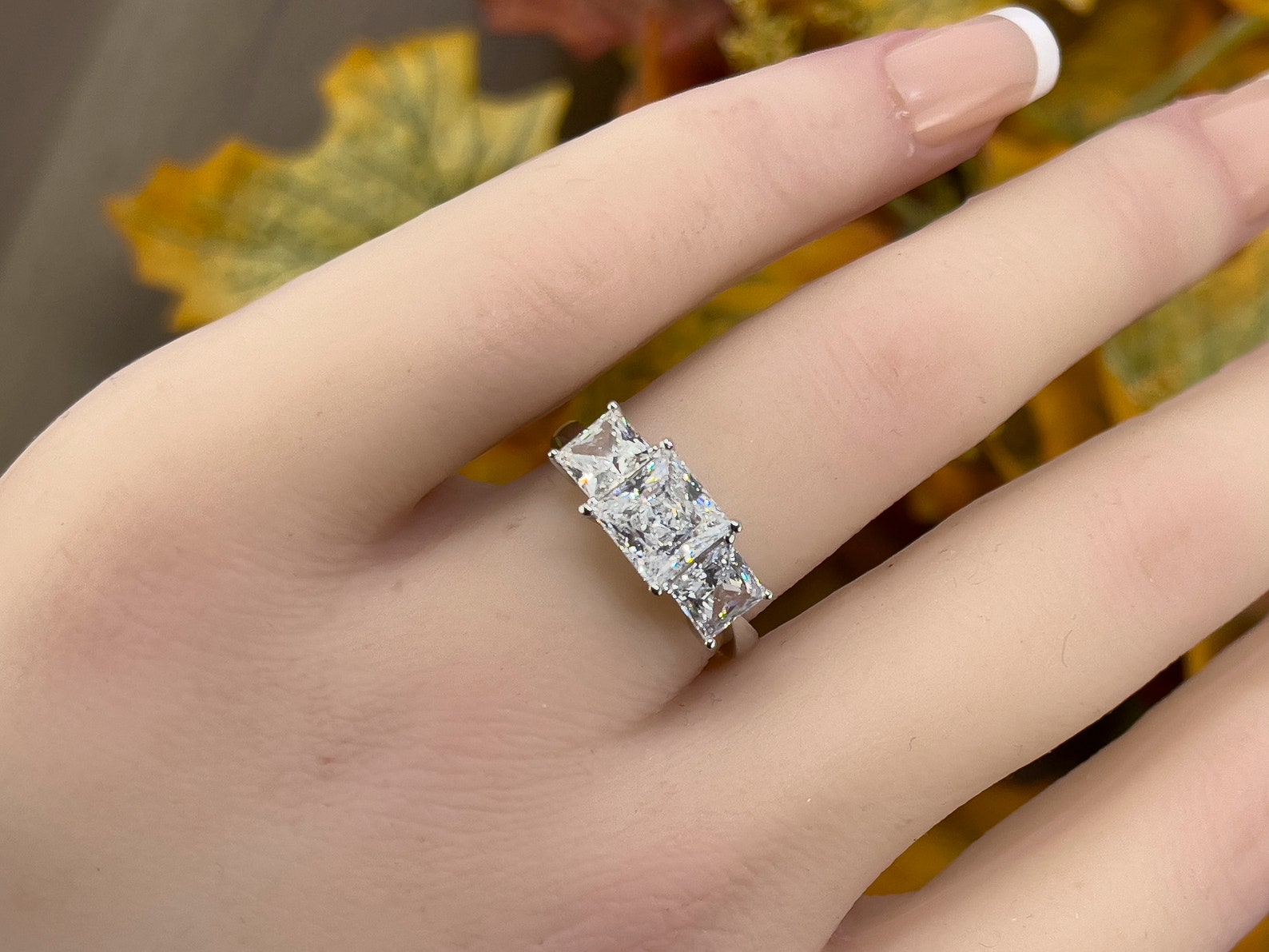 Three Stone Princess Cut Ring, Past Present Future Square Cut ...