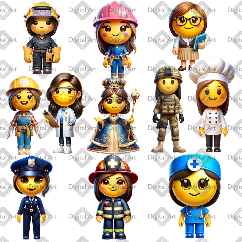 11-pack Female Professional Emoji Characters Clipart - Cute 3D Emoji ...