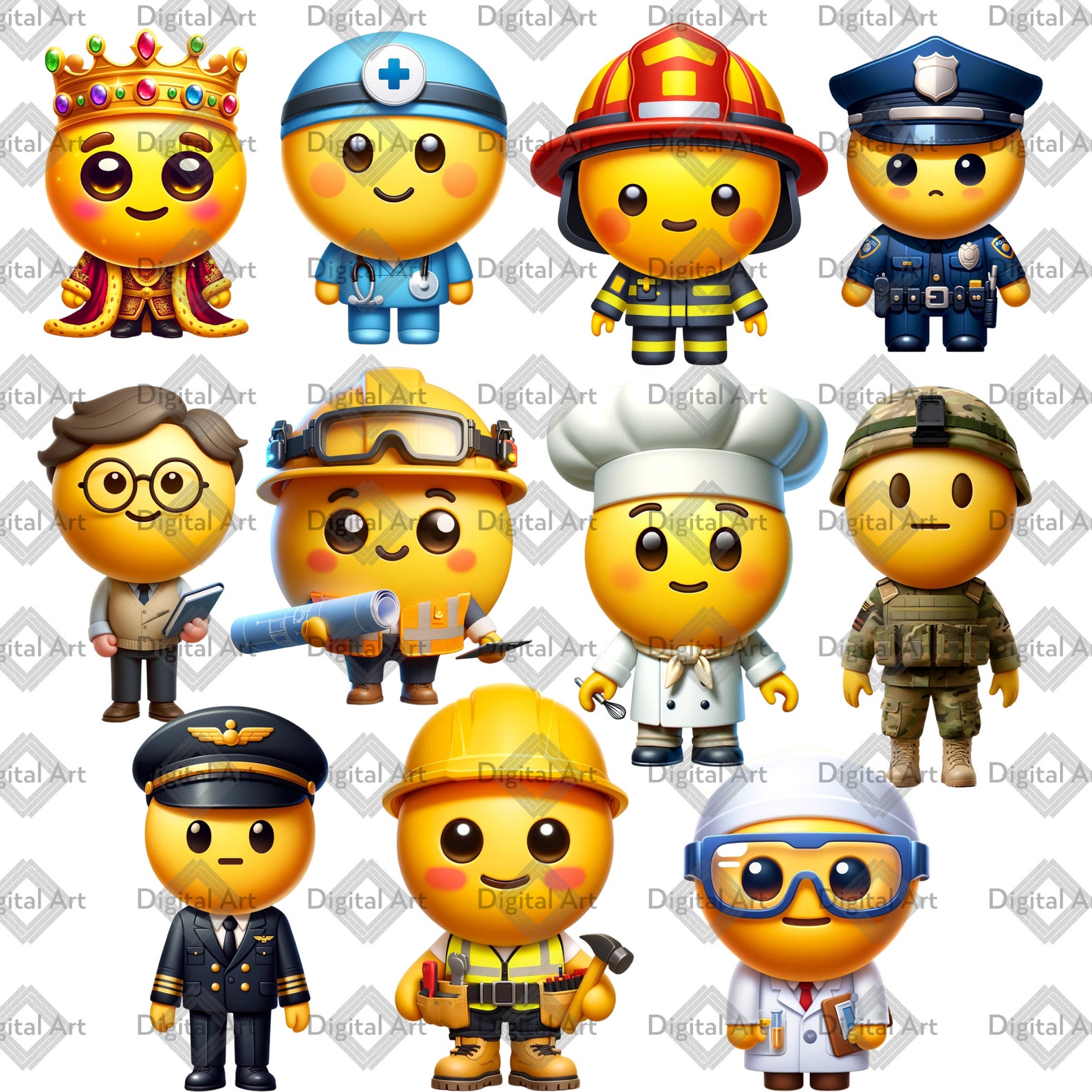 Cute Emoji Clipart Bundle 11 Careers SVG & PNG, Including Doctor ...