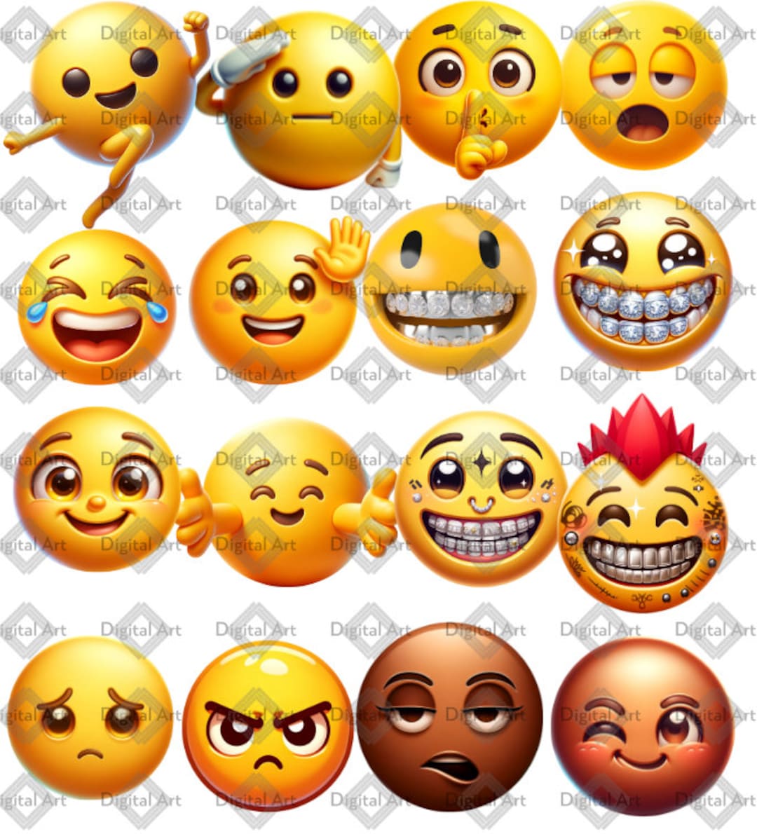16-pack 3D Emoji Expressions Clipart - Cute and Colorful Emoji Bundle ...