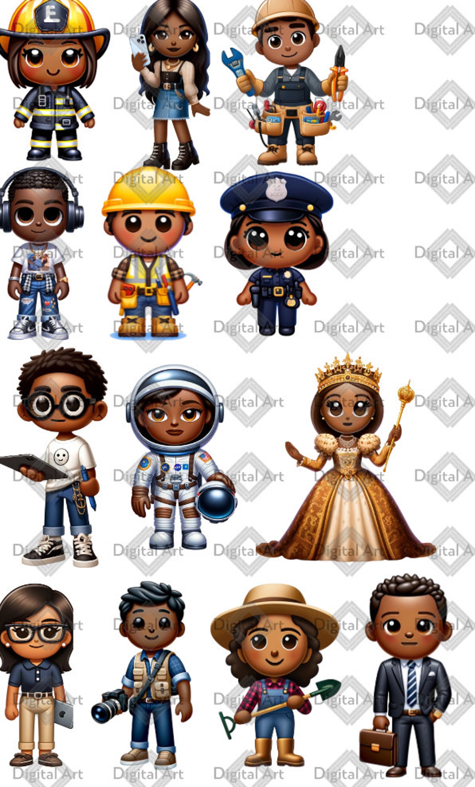 African American Profession Emojis Clipart Bundle-12 Careers Including ...