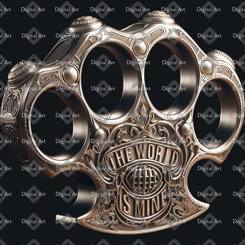 Ultra-realistic PICTURE of Brass Knuckles Clipart-engraved 'the World ...