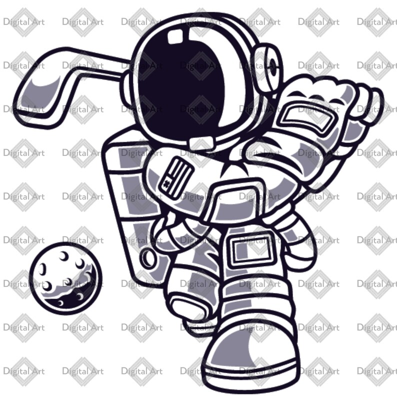 Fun Cartoon Astronaut Golfing in Space Clipart Bundle - 5 Color ...