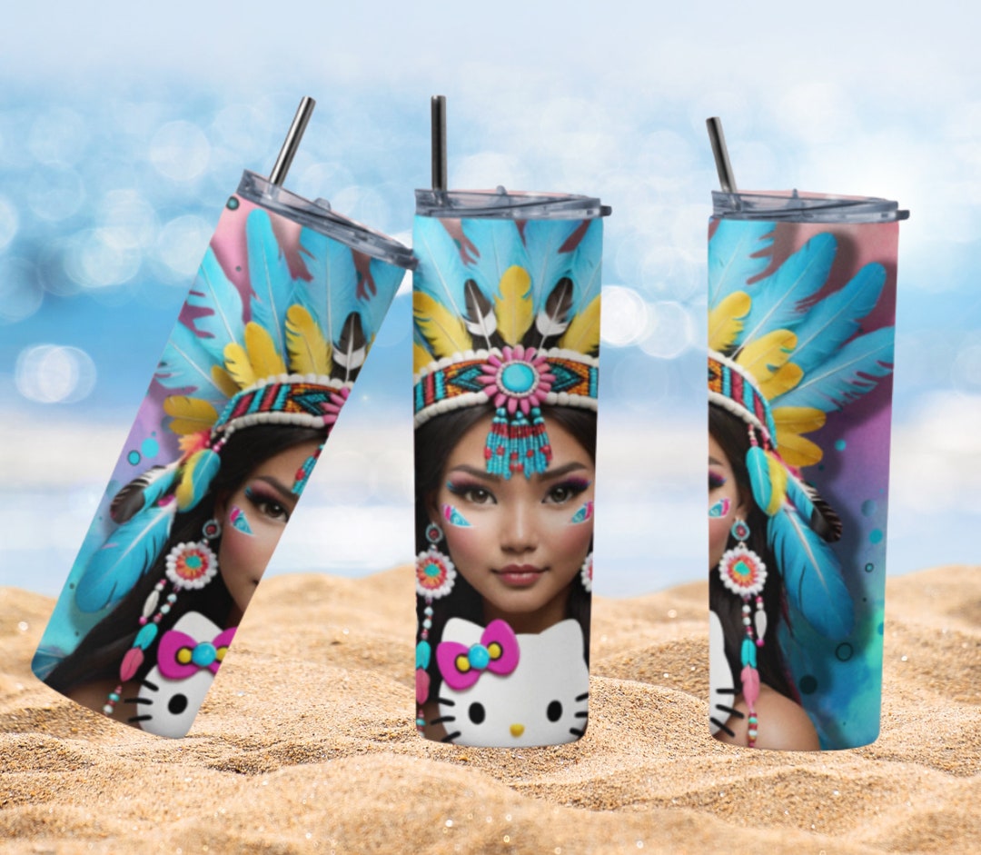 Hello Kitty Indigenous Print Tumbler: 20 Oz Skinny Cup With Lid and ...