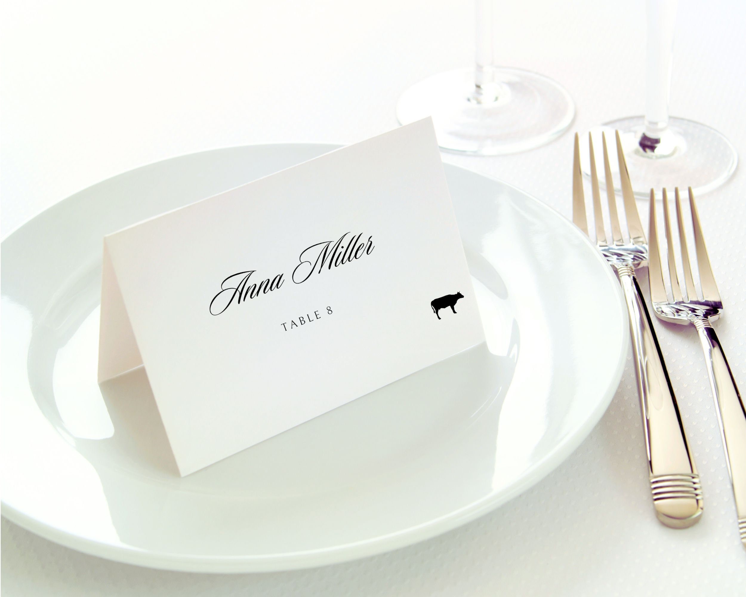 Minimalistic Wedding Place Card Template, Place Card With Meal Choice ...