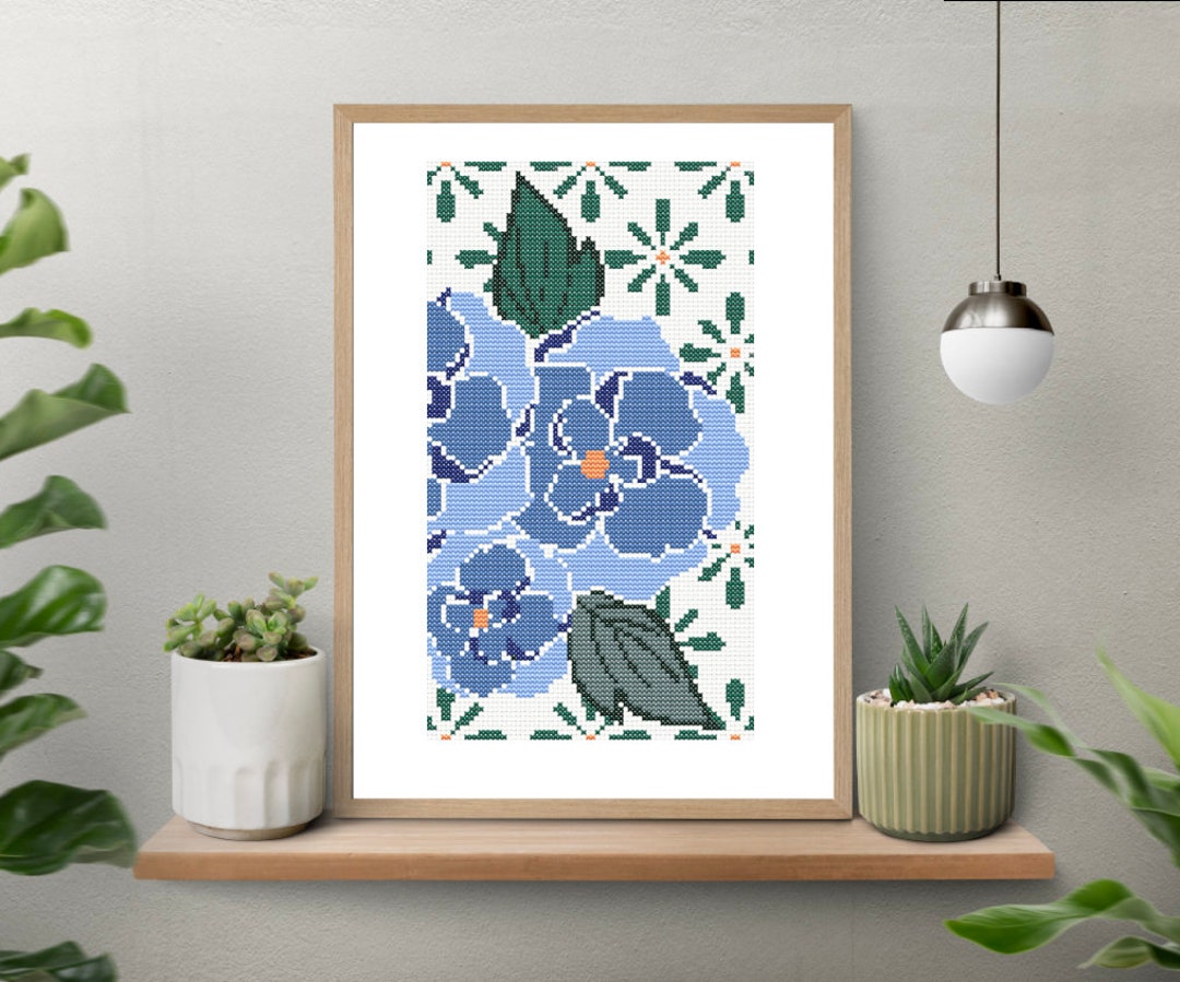 Blue Flowers Cross Stitch Pdf Pattern - Etsy