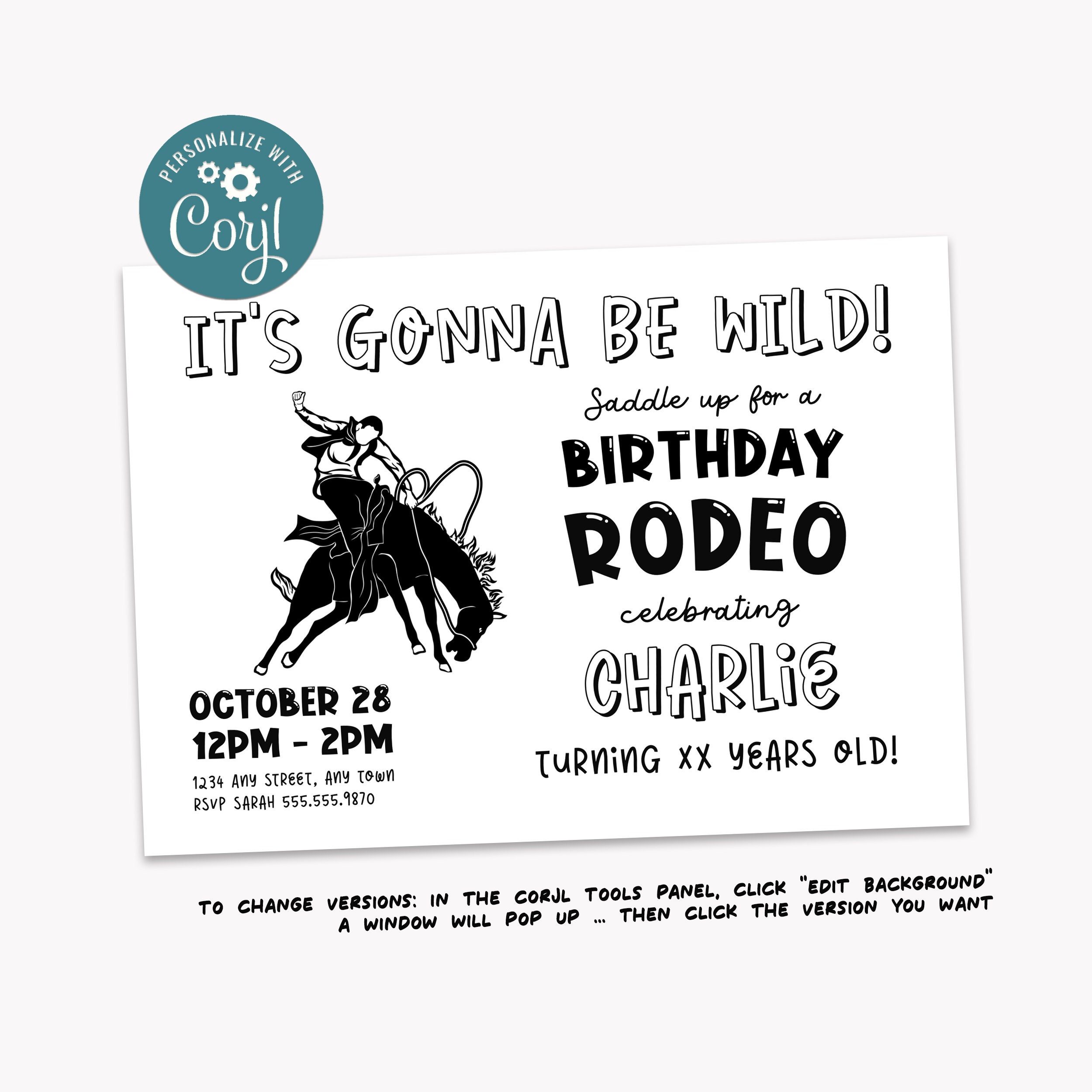 Rodeo Cowboy Birthday Invitation Bucking Horse Edit Wording - Etsy