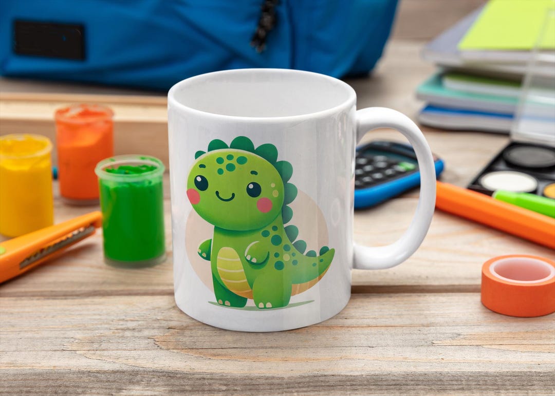Adorable Dinosaur Mug – Cute Green Cartoon Dino Coffee Mug – Perfect ...