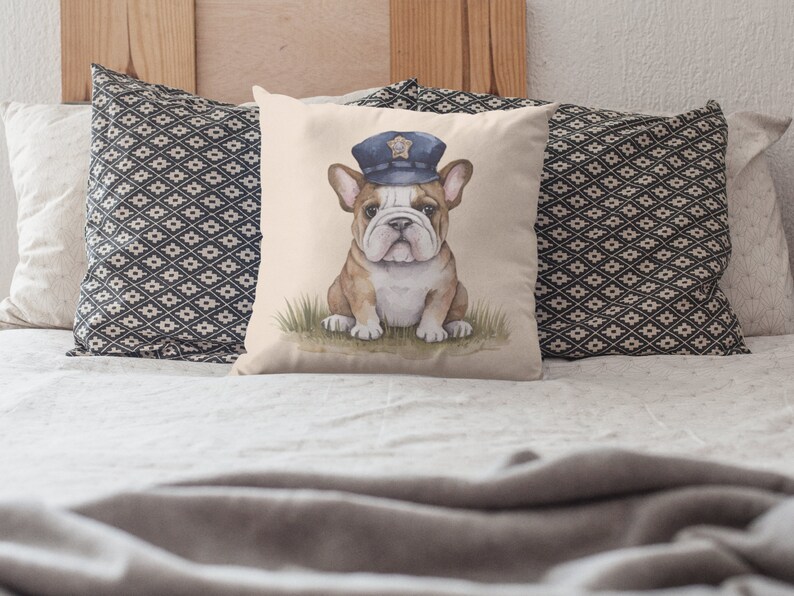 Cute Bulldog Pillow With Police Hat Soft Fabric and Adorable ...