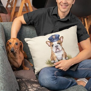 Cute Bulldog Pillow With Police Hat - Soft Fabric and Adorable ...