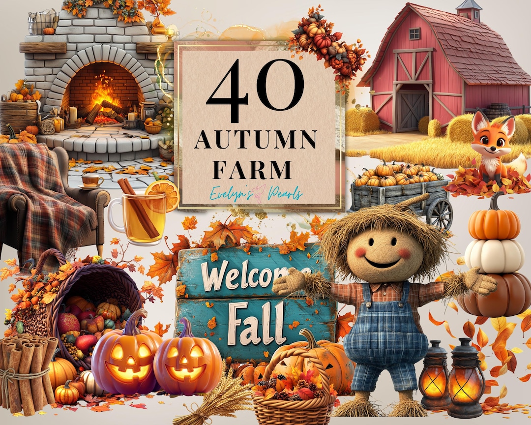 Farm Clipart Fall Farm PNG Pumpkin Clipart Autumn Decor PNG Scarecrow ...
