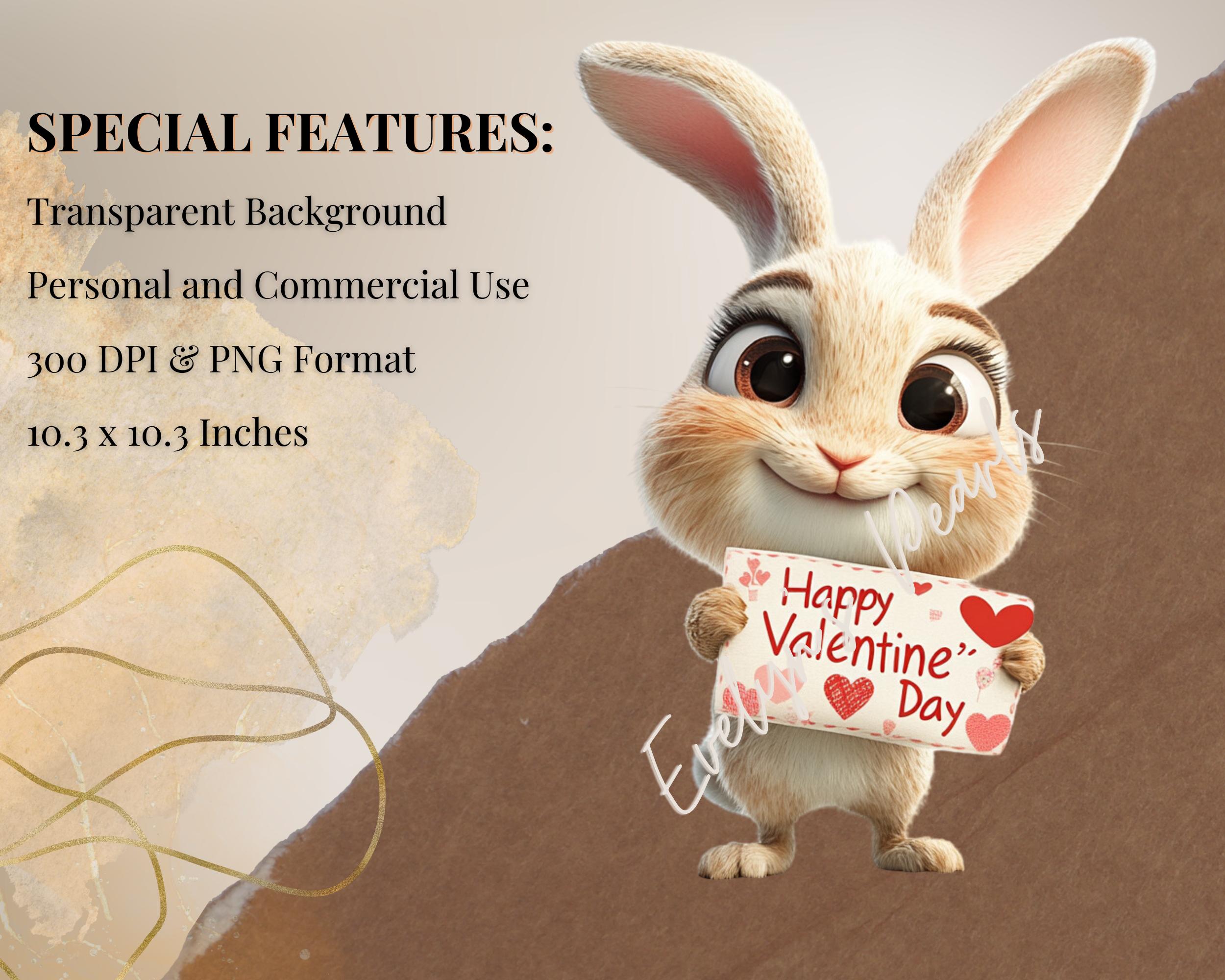 Bunny Love Clipart Cute Valentine's PNG Woodland Animal Love Clipart ...