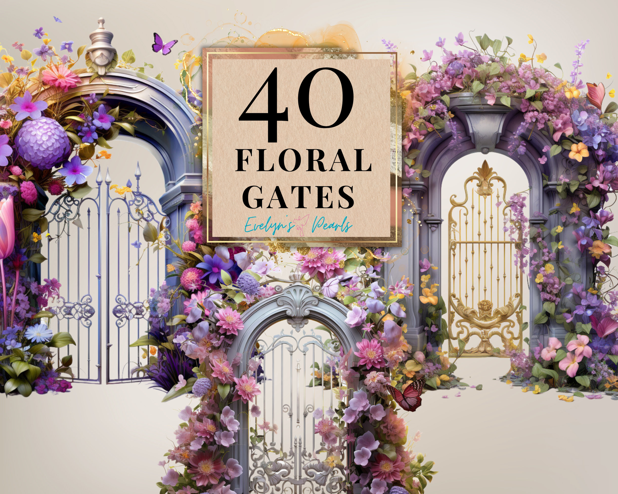 Floral Gate Clipart Spring Flower PNG Garden Clipart Floral Door PNG ...