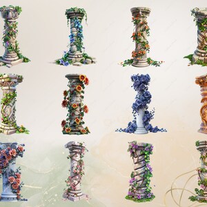 Floral Pillars Clipart Fancy Pillar PNG Spring Flower PNG Garden Clipart Rose Clipart Festive ...