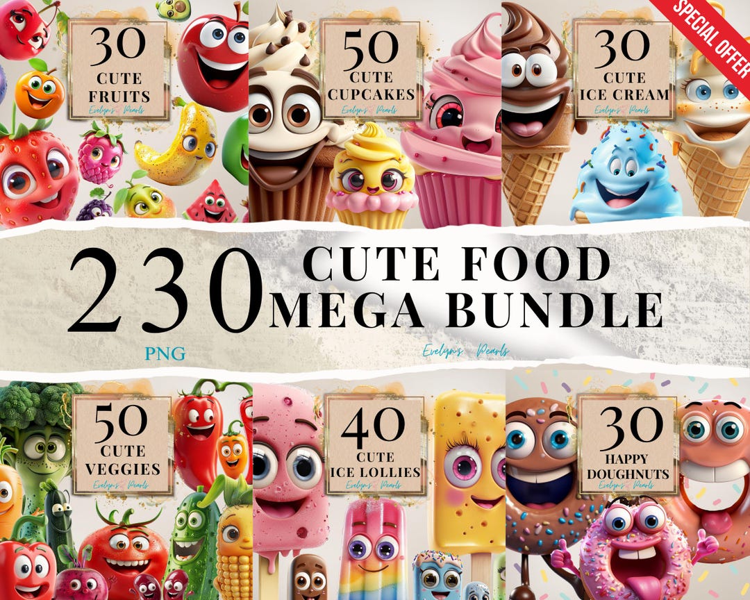 Cute Food Mega Bundle Clipart Cute Fruit PNG Cute Dessert Clipart Ice ...