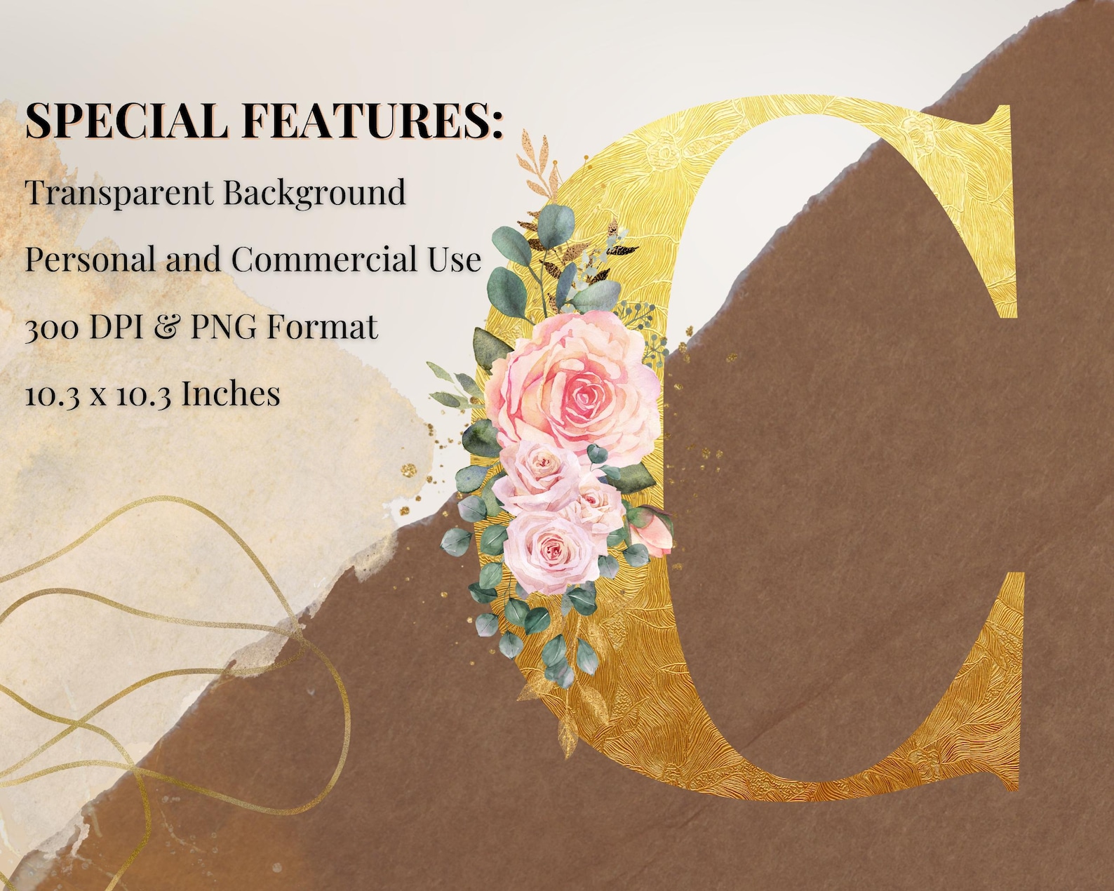 Letters Clipart Gold Foil Letter PNG Watercolour Floral Letters Clipart ...