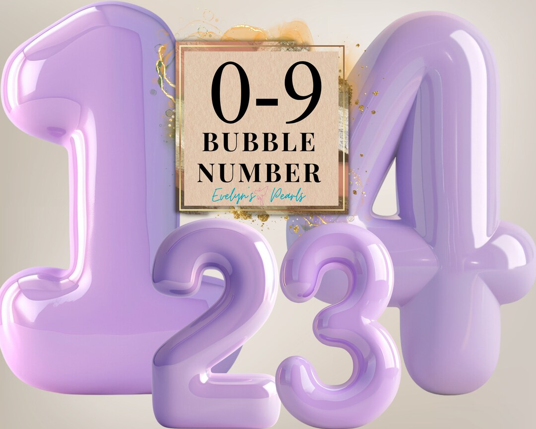Lilac Bubble Numbers Clipart 0-9 Lilac Numbers PNG Party Numbers ...