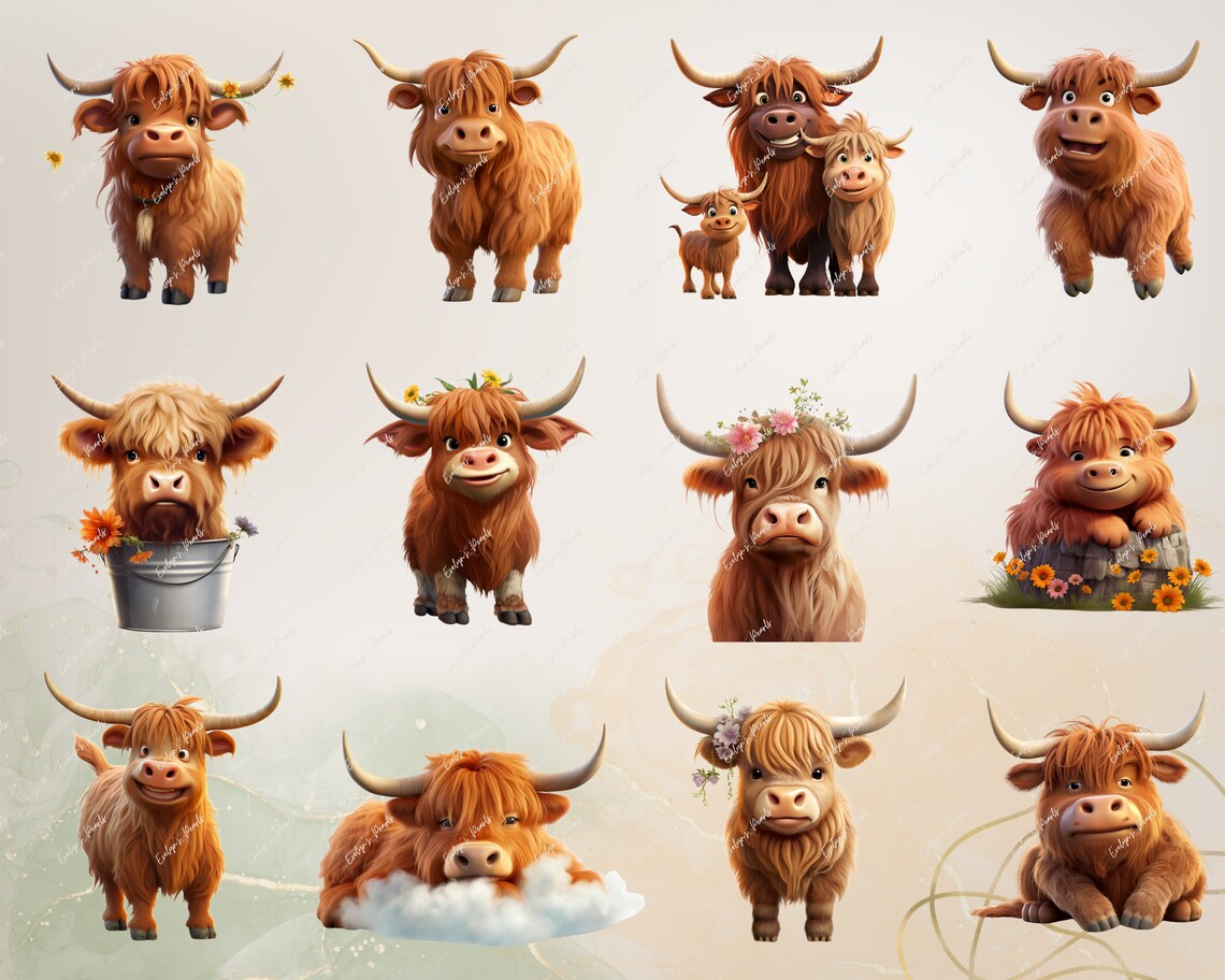 Highland Cow Clipart Farm Cow PNG Cute Floral Crown Clipart Cute Animal ...