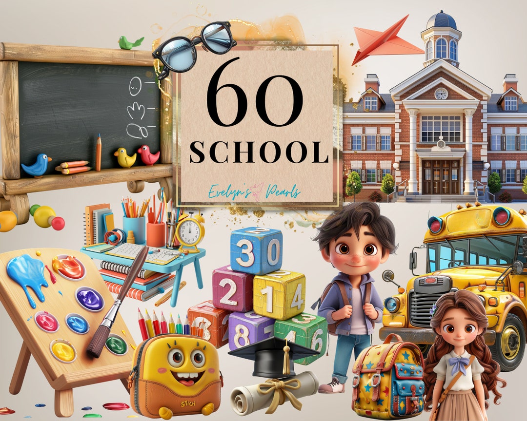 School Clipart Cute School PNG Back to School Clipart Bundle Children ...