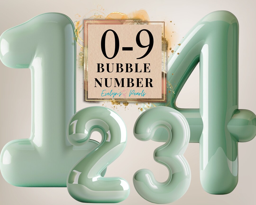 Green Bubble Numbers Clipart 0-9 Green Numbers PNG Party Numbers ...