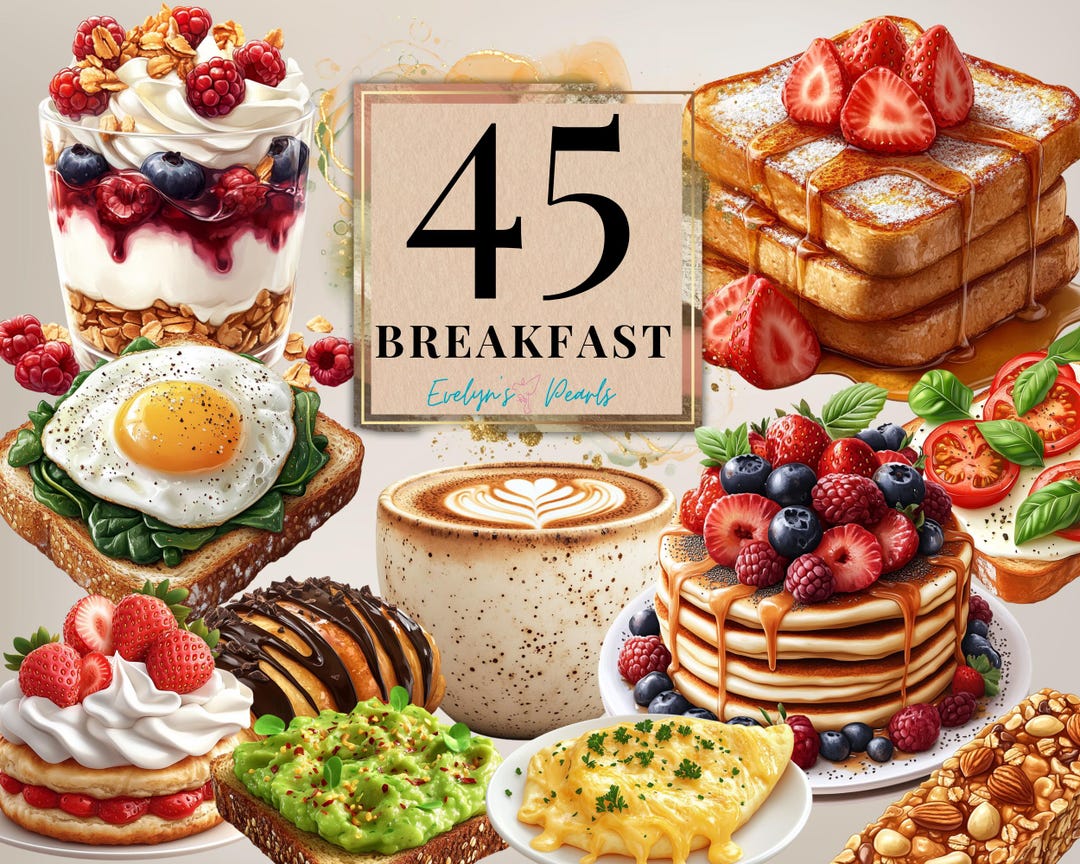 Breakfast Clipart Food PNG Cheese, Avocado Toasts, Eggs, Bread Omelette ...