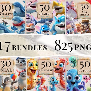 Sea Life Mega Bundle Clipart 825 PNG Sea Animals Clipart Mermaid, Shark ...