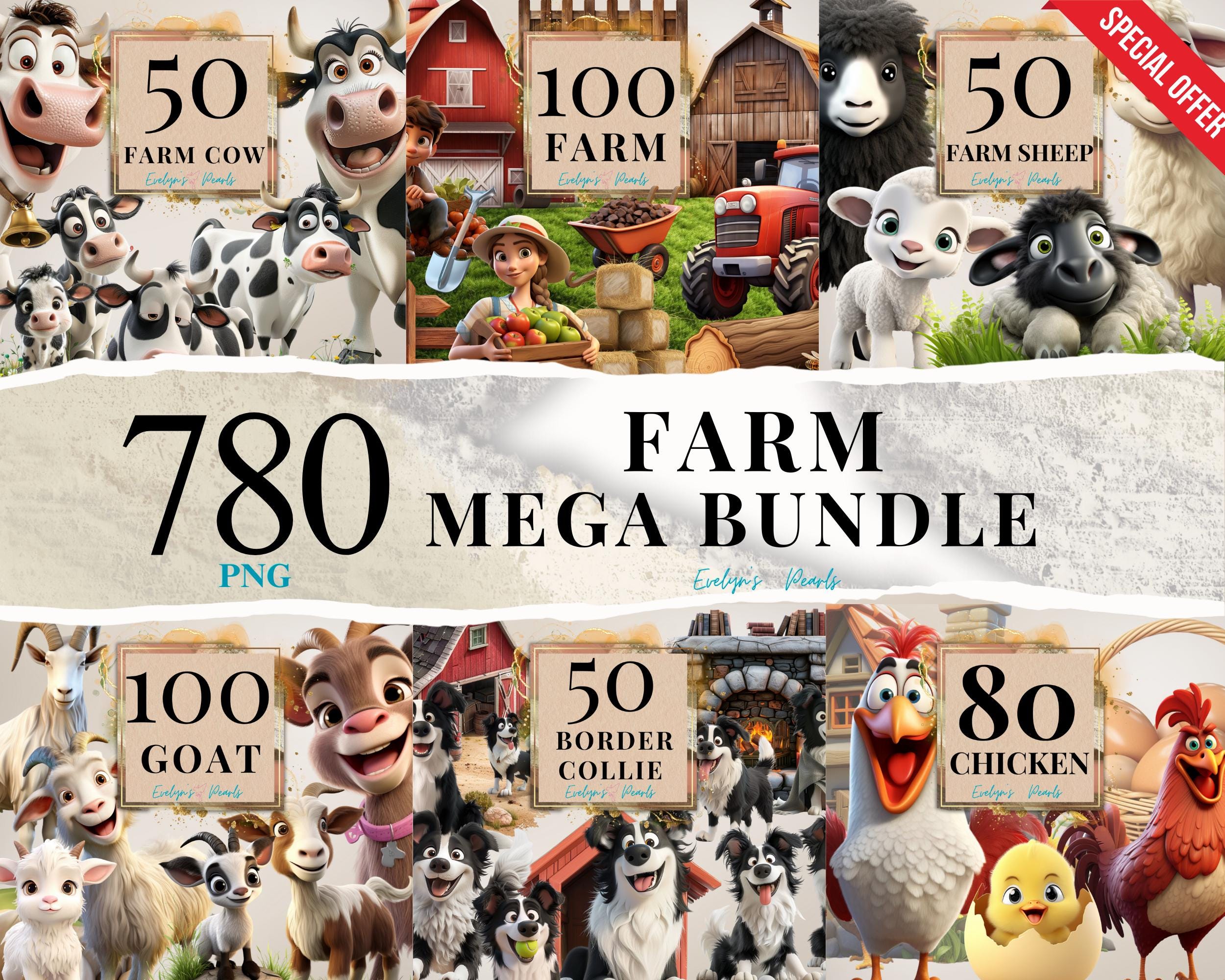 Farm Clipart Mega Bundle 780 Farm PNG Cow Sheep Chicken, Farm Animals ...