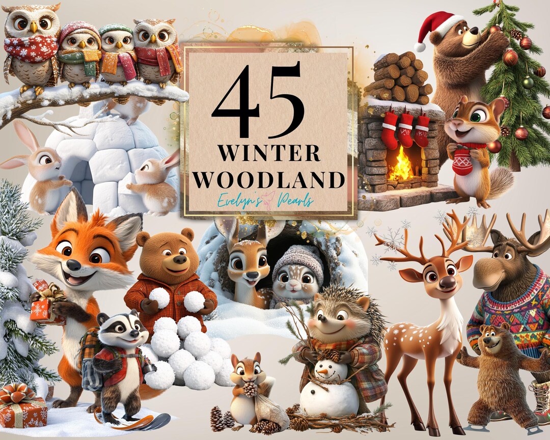 Winter Animals Clipart Winter Woodland PNG Frosty Forest Clipart ...