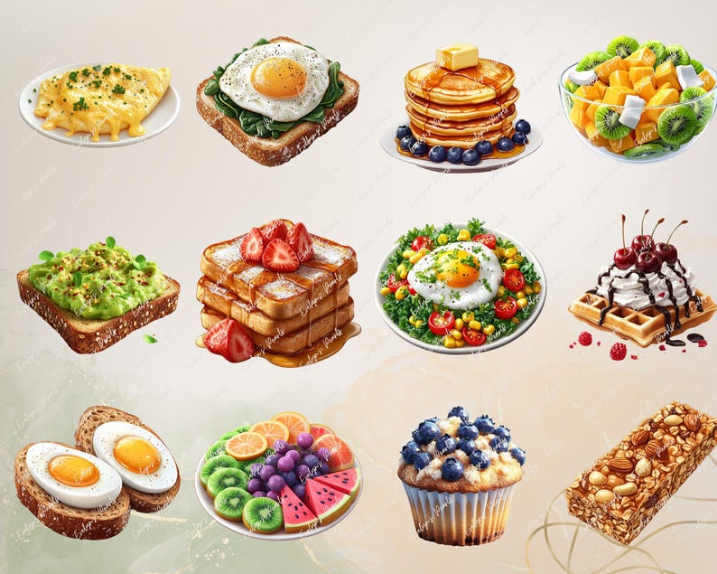 Breakfast Clipart Food PNG Cheese, Avocado Toasts, Eggs, Bread Omelette ...