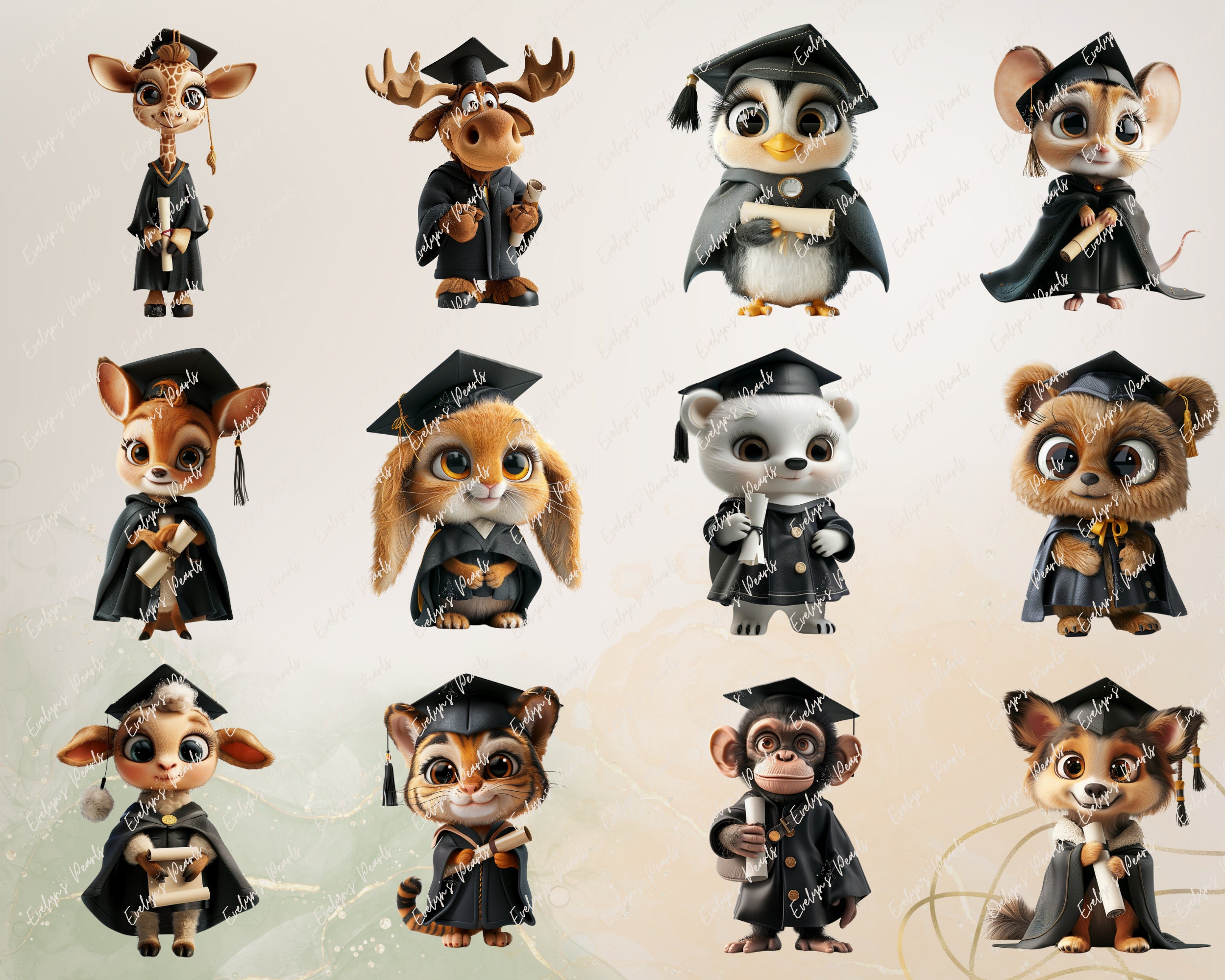 Graduation Clipart Animal Graduation PNG Grad Class of 2024 Decor ...