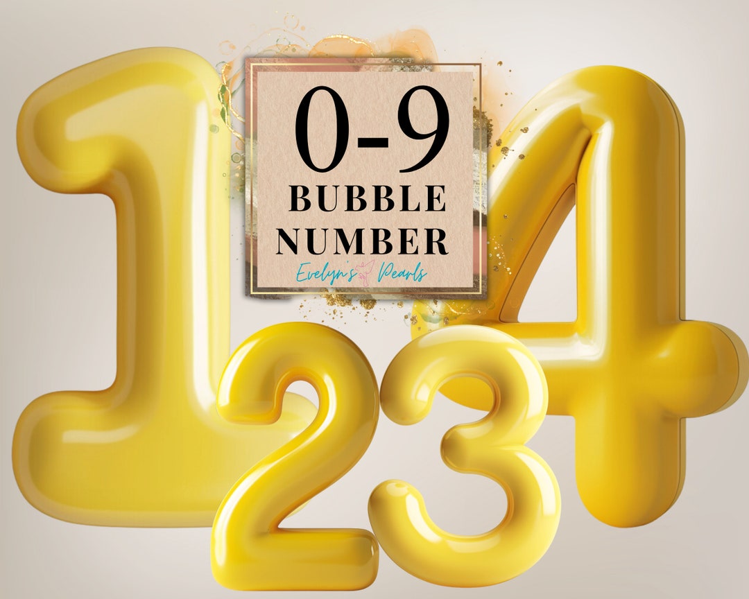 Numbers Clipart 3D Bubble Numbers PNG 0-9 Yellow Numbers PNG Birthday ...
