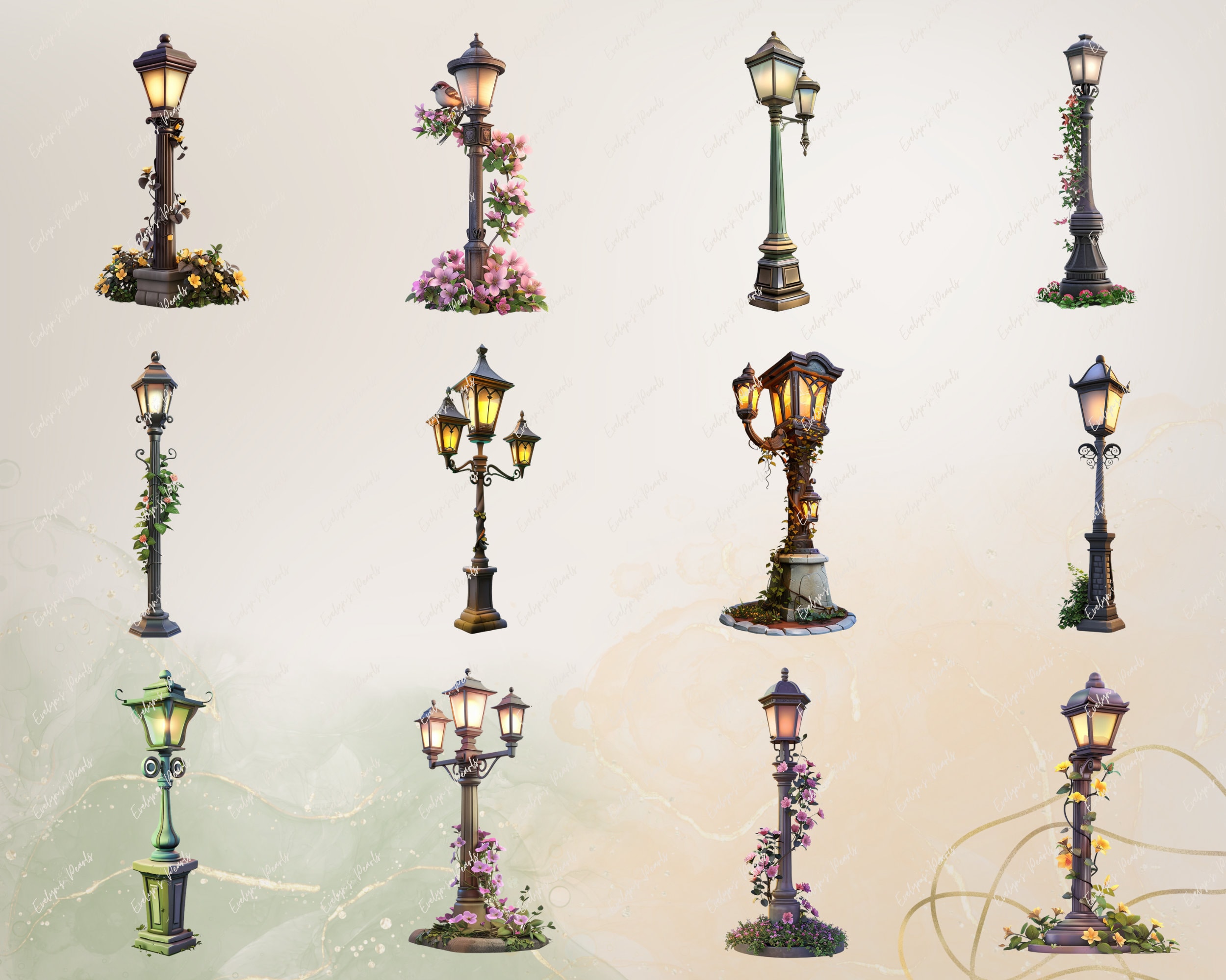 Lamp Post Clipart Floral Lamp Post PNG Spring Flower PNG Garden Clipart ...