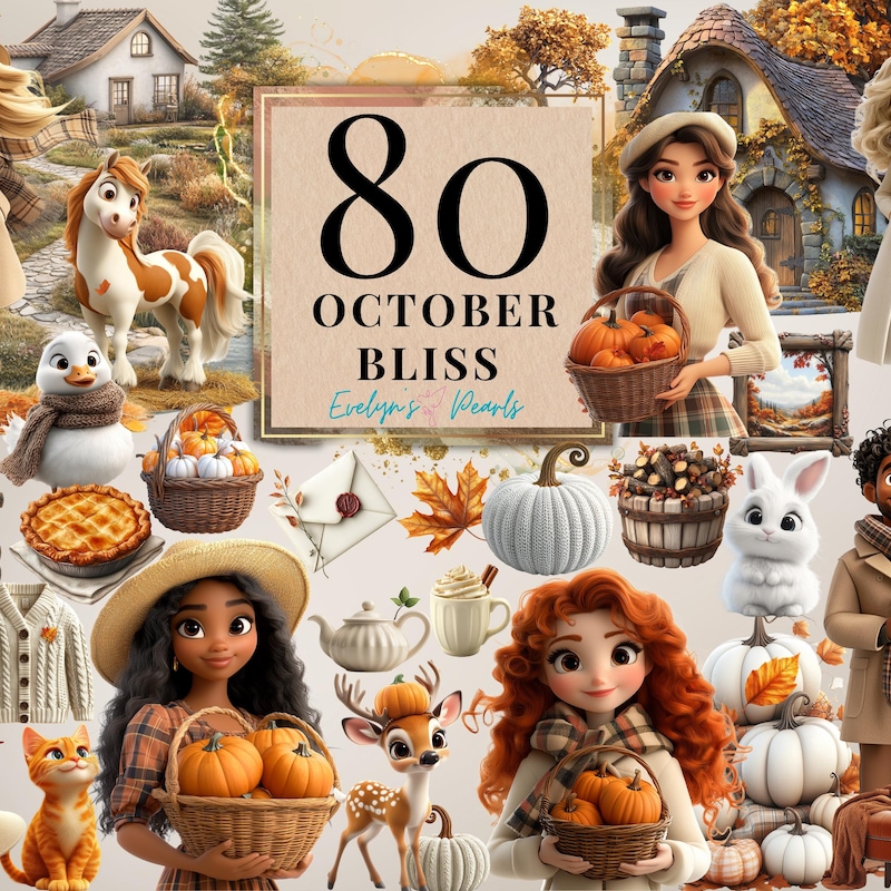 Cute October Clipart - Etsy