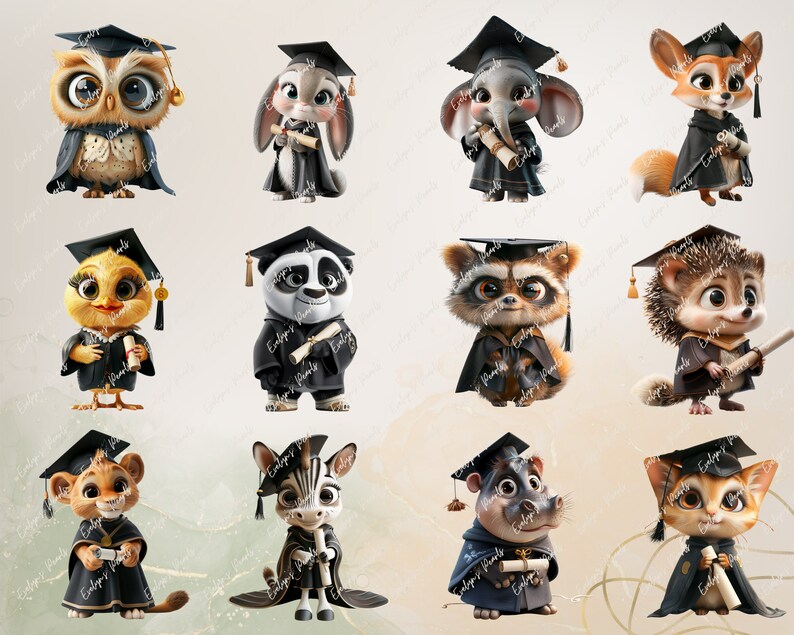 Graduation Clipart Animal Graduation PNG Grad Class of 2024 Decor ...