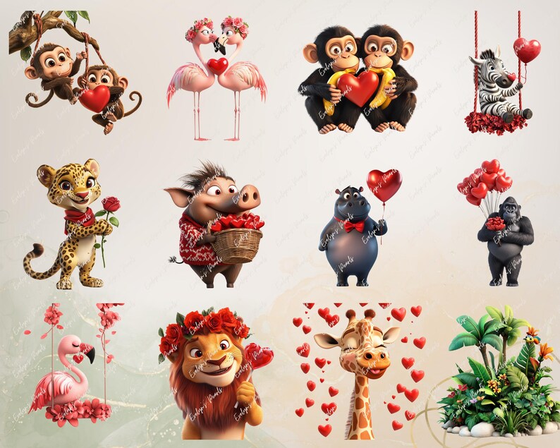 Safari Valentine's Day Clipart Safari Animals Valentine PNG Animal Love ...