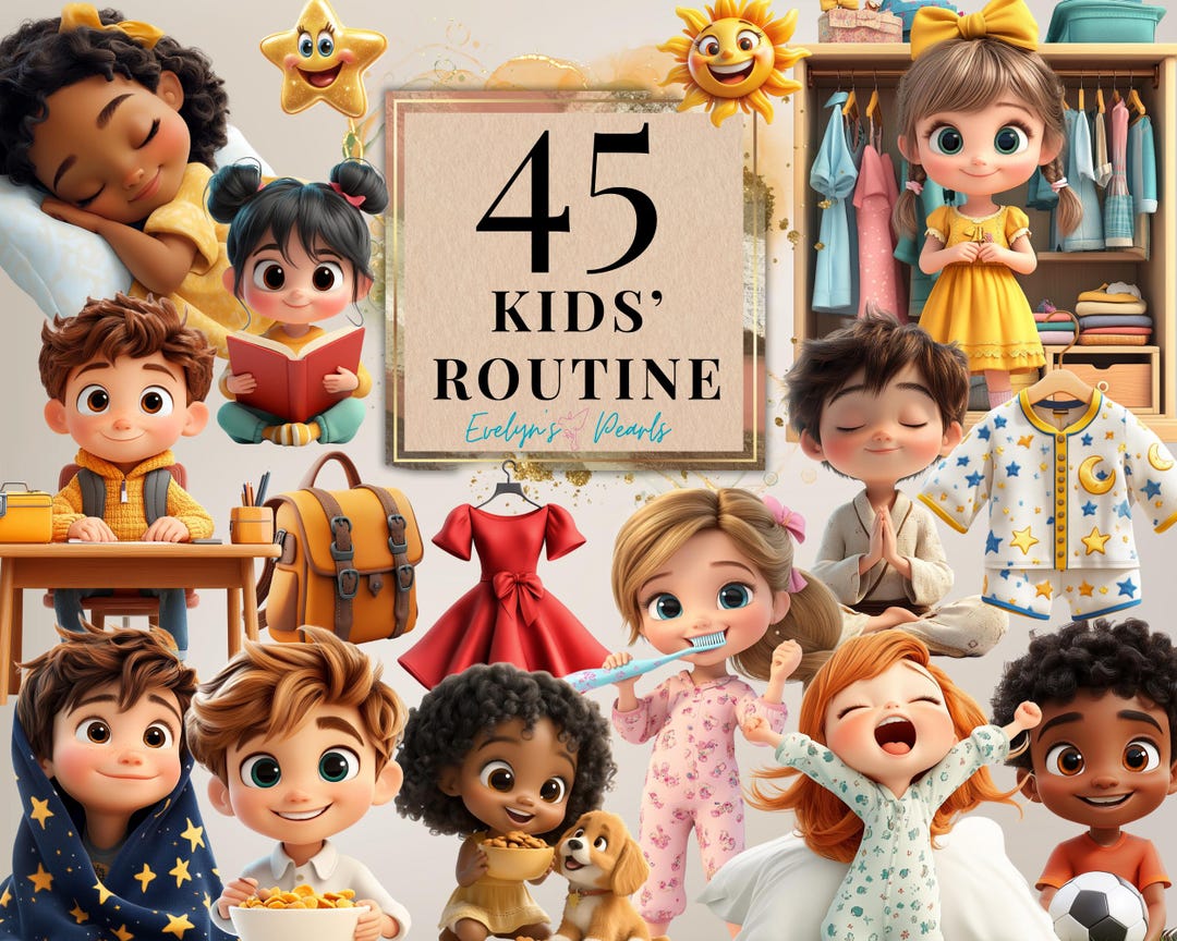 Kids Clipart Kids Routine PNG Cute School Clipart Back to School PNG ...