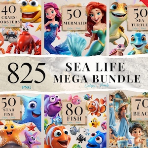 Sea Life Mega Bundle Clipart 825 PNG Sea Animals Clipart Mermaid, Shark ...