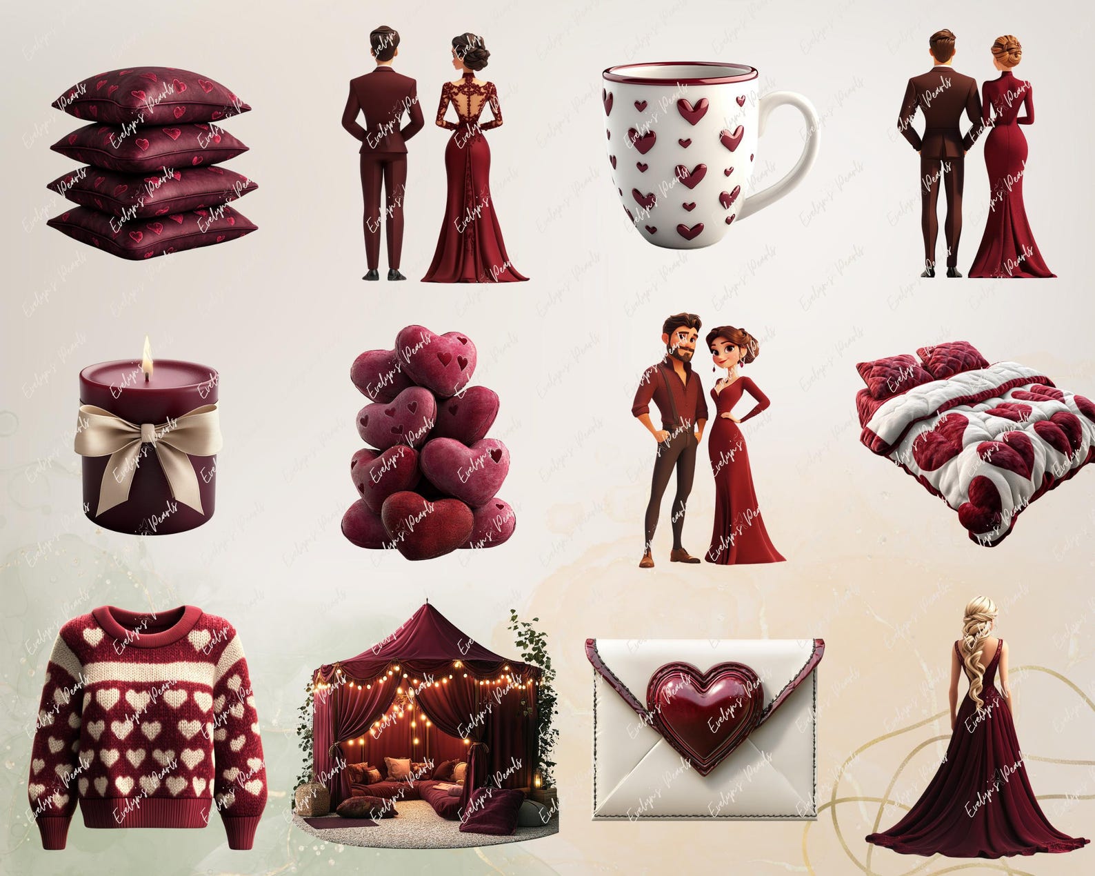Day of Love Clipart Happy Valentine's Day Clipart Burgundy Valentine ...
