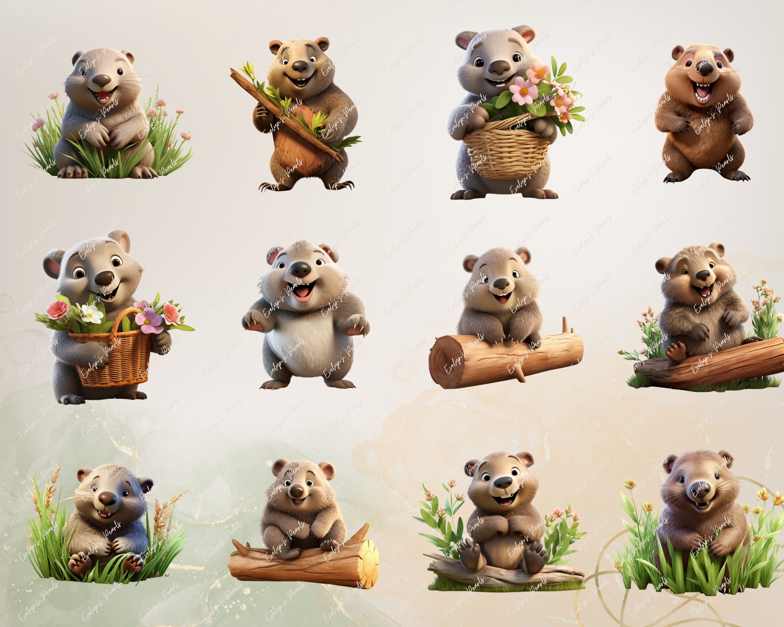 Wombat Clipart Cute Wombat PNG Australian Animal Clipart Safari Animal ...