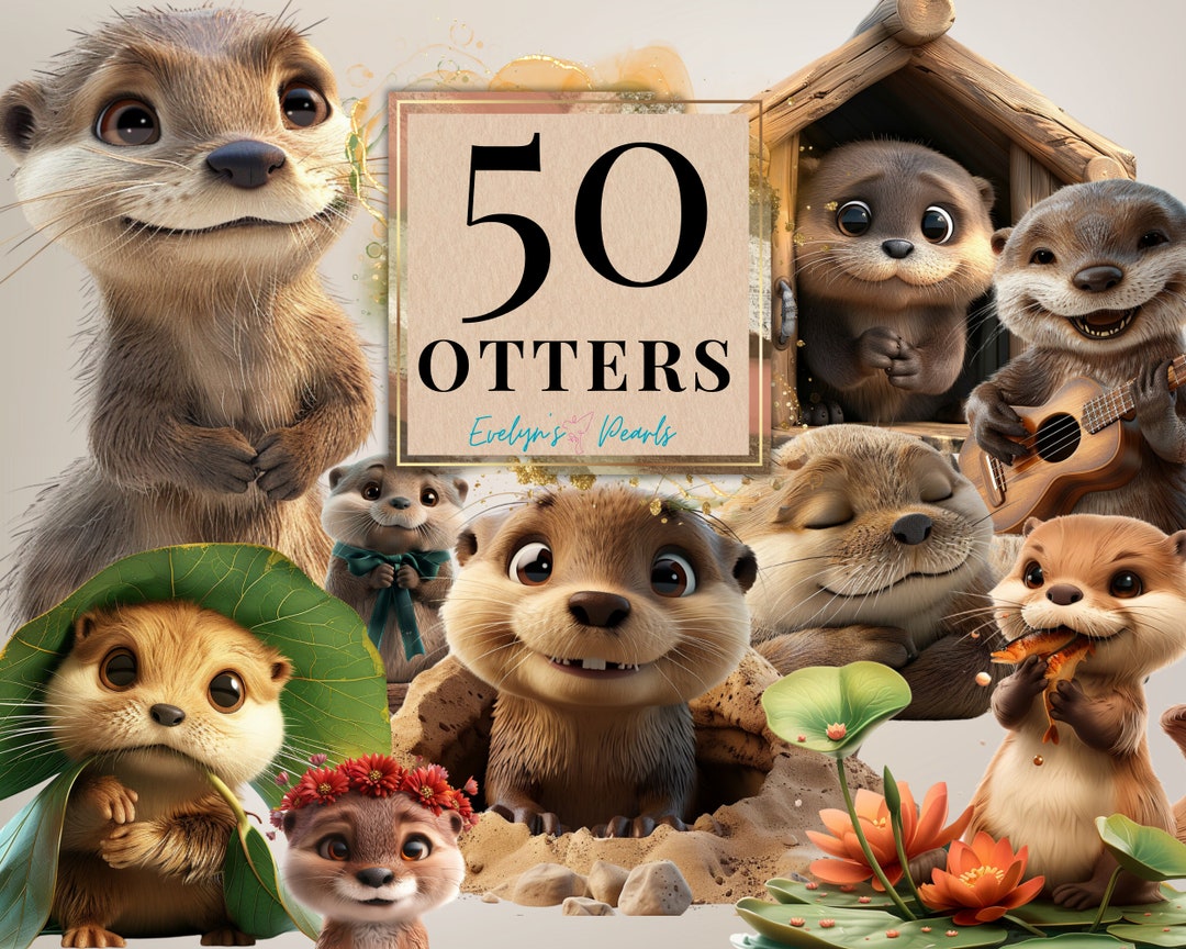 Otter Clipart Cute Otter PNG Woodland Animal Clipart Forest Animal PNG ...