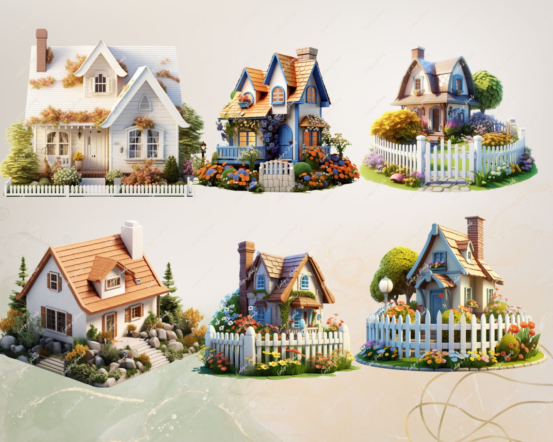 House Clipart Spring Cottage Clipart Spring PNG Floral House - Etsy